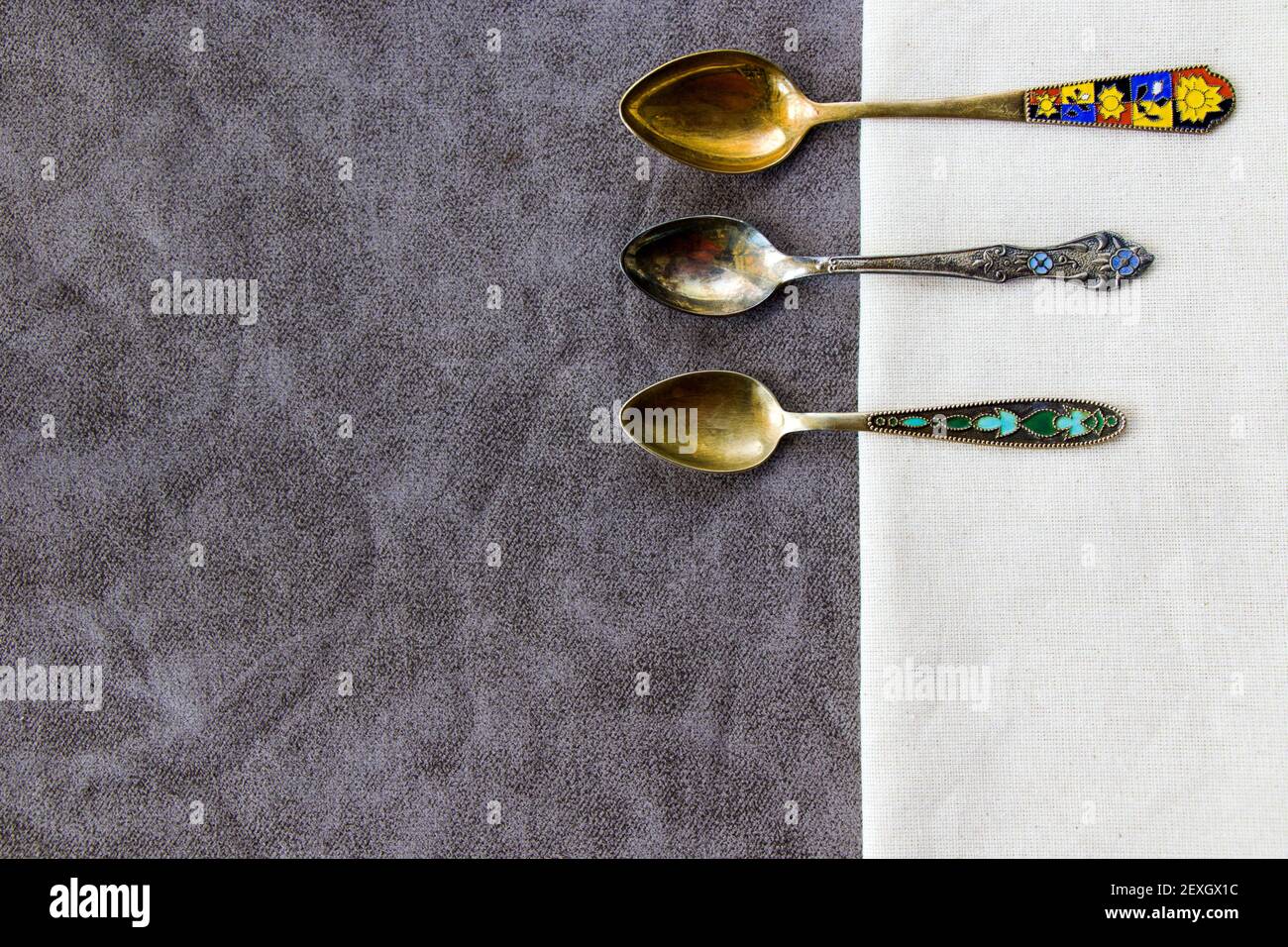 A set of antique vintage various spoons with different shapes and sizes ...