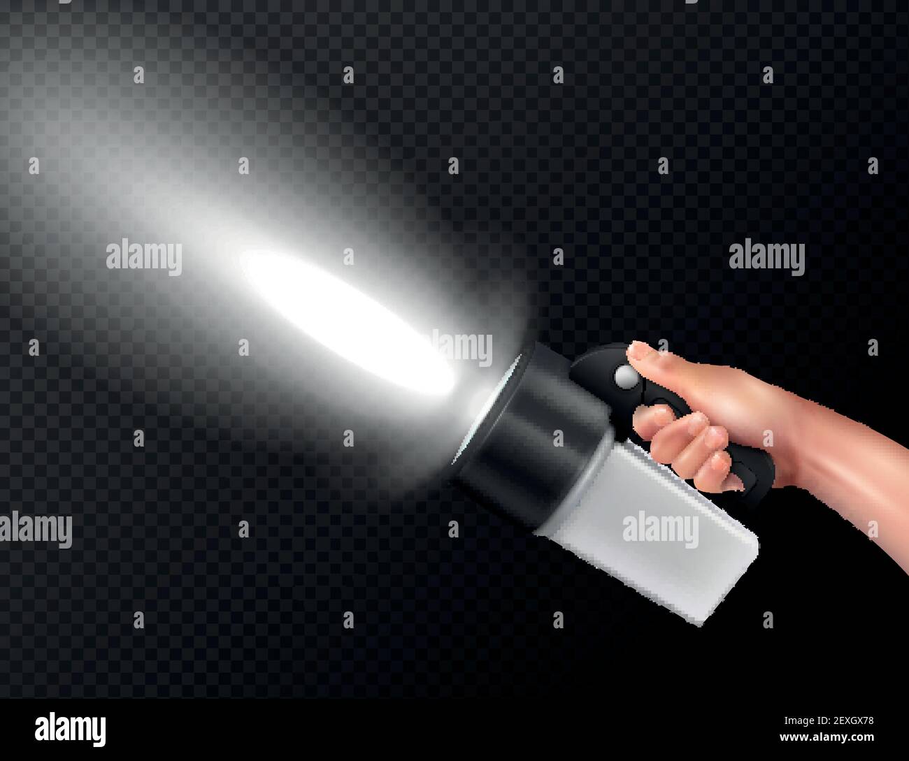 Modern powerful high lumen handheld torch flashlight in hand realistic ...