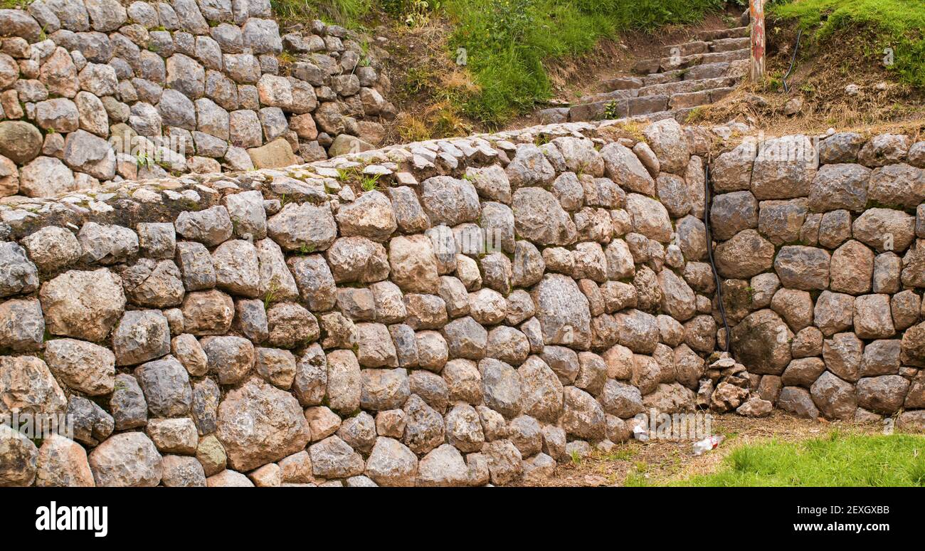 Inca Stone wall for trail in cusco, Peru for background Stock Photo - Alamy