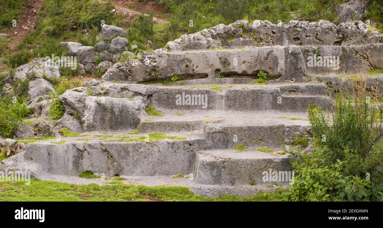 Inca Stone steps carved from rock in Cusco, Peru Stock Photo - Alamy