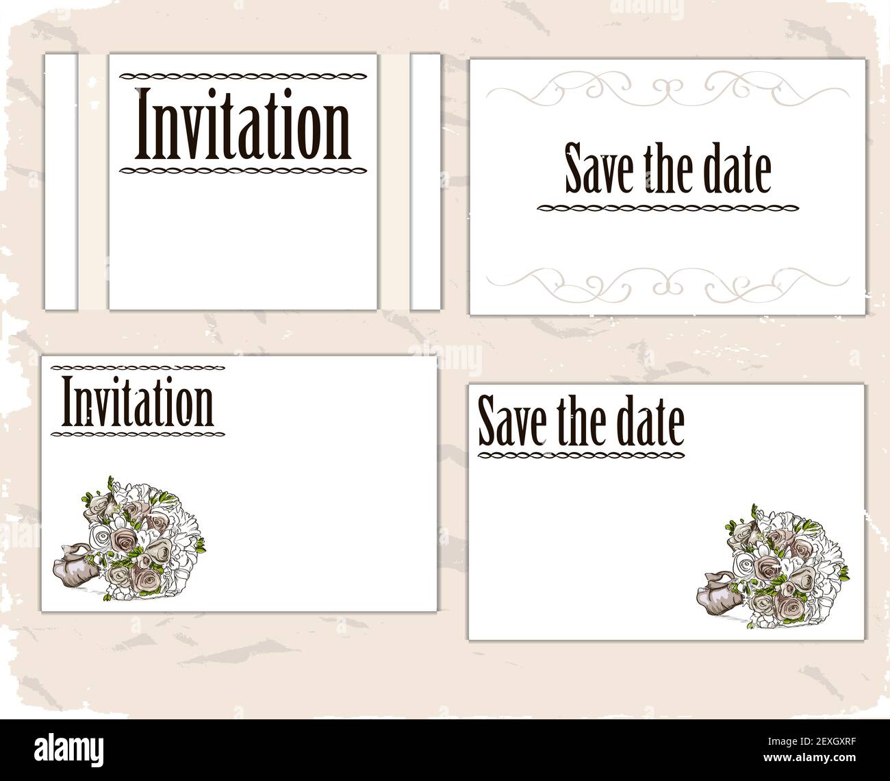 Vintage invitation cards set Stock Photo - Alamy