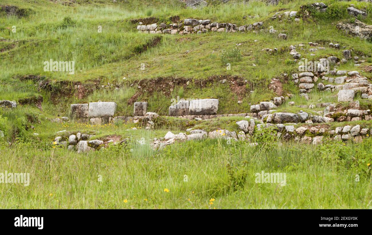 Inca ruins at temple to the moon, ancient walls in cuzco Peru Stock ...