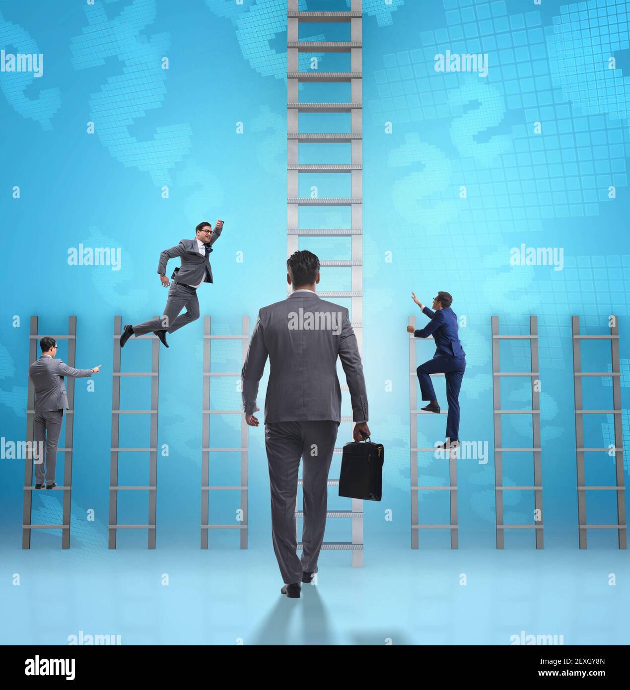 The competition concept with businessman beating competitors Stock ...