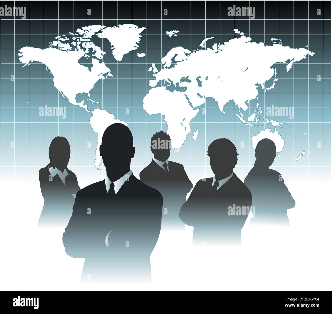 Businessman team in front of world map Stock Photo - Alamy