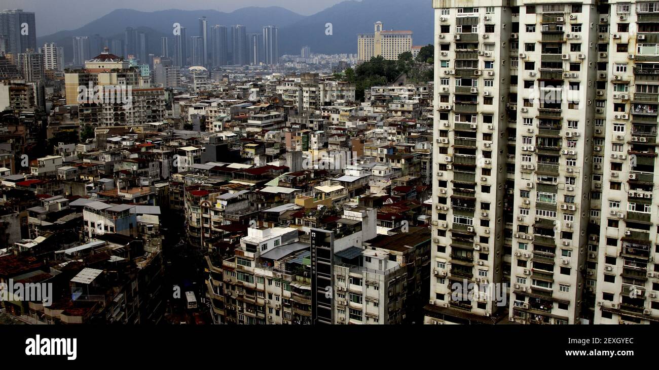 The aerial view of the old buildings of Macau city in China Stock Photo ...