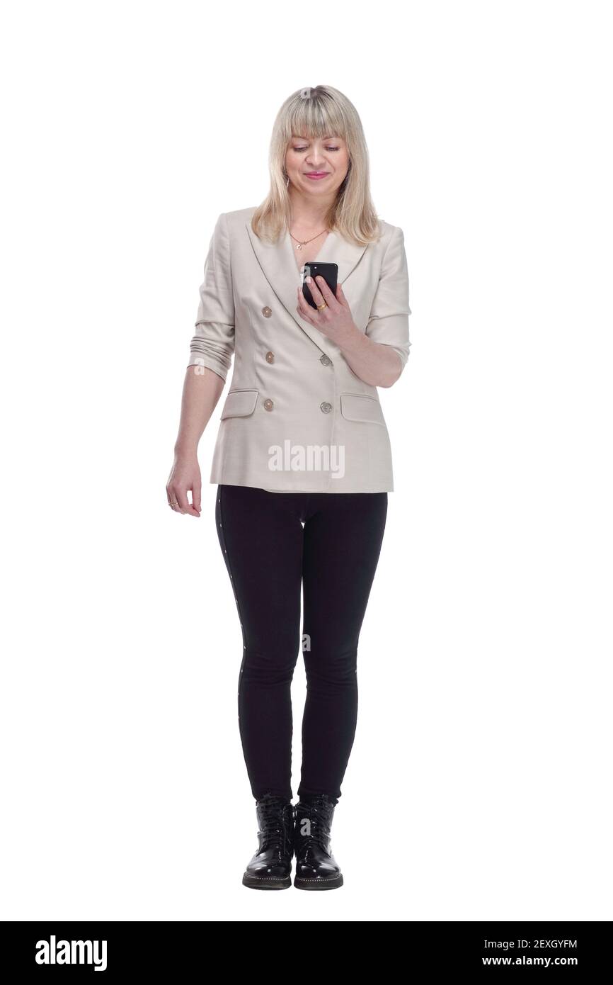 Woman reading message on Cut Out Stock Images & Pictures - Alamy