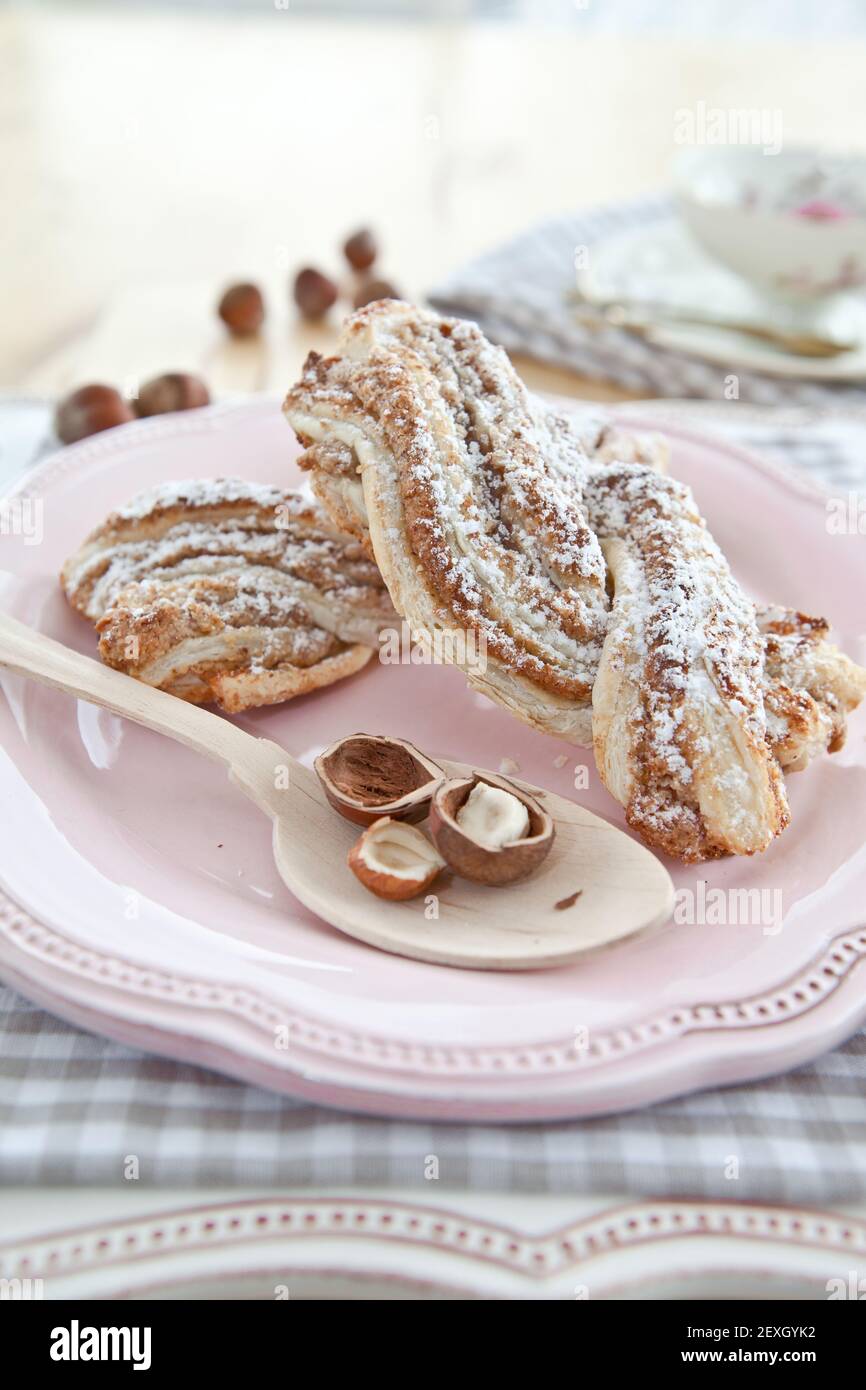 Danish pastry with nut filling Stock Photo - Alamy