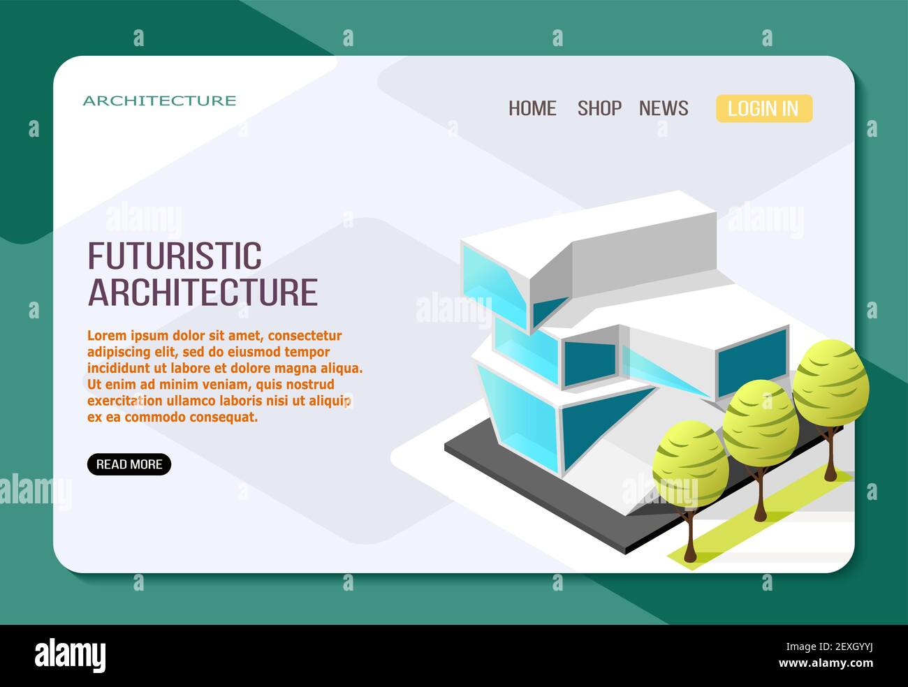 Futuristic architecture building from glass and concrete isometric ...