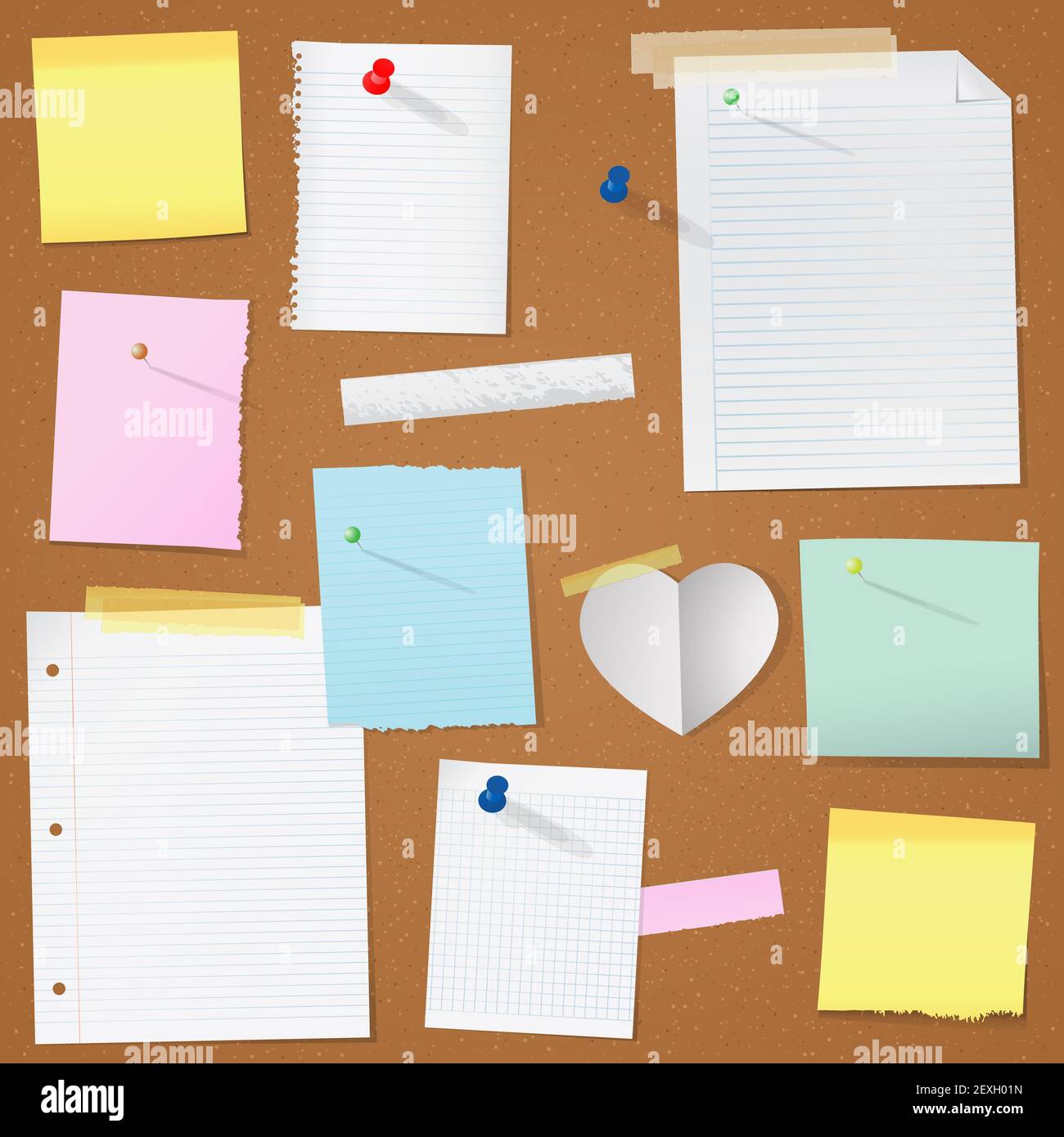 Illustration paper notes on cork board Stock Photo - Alamy