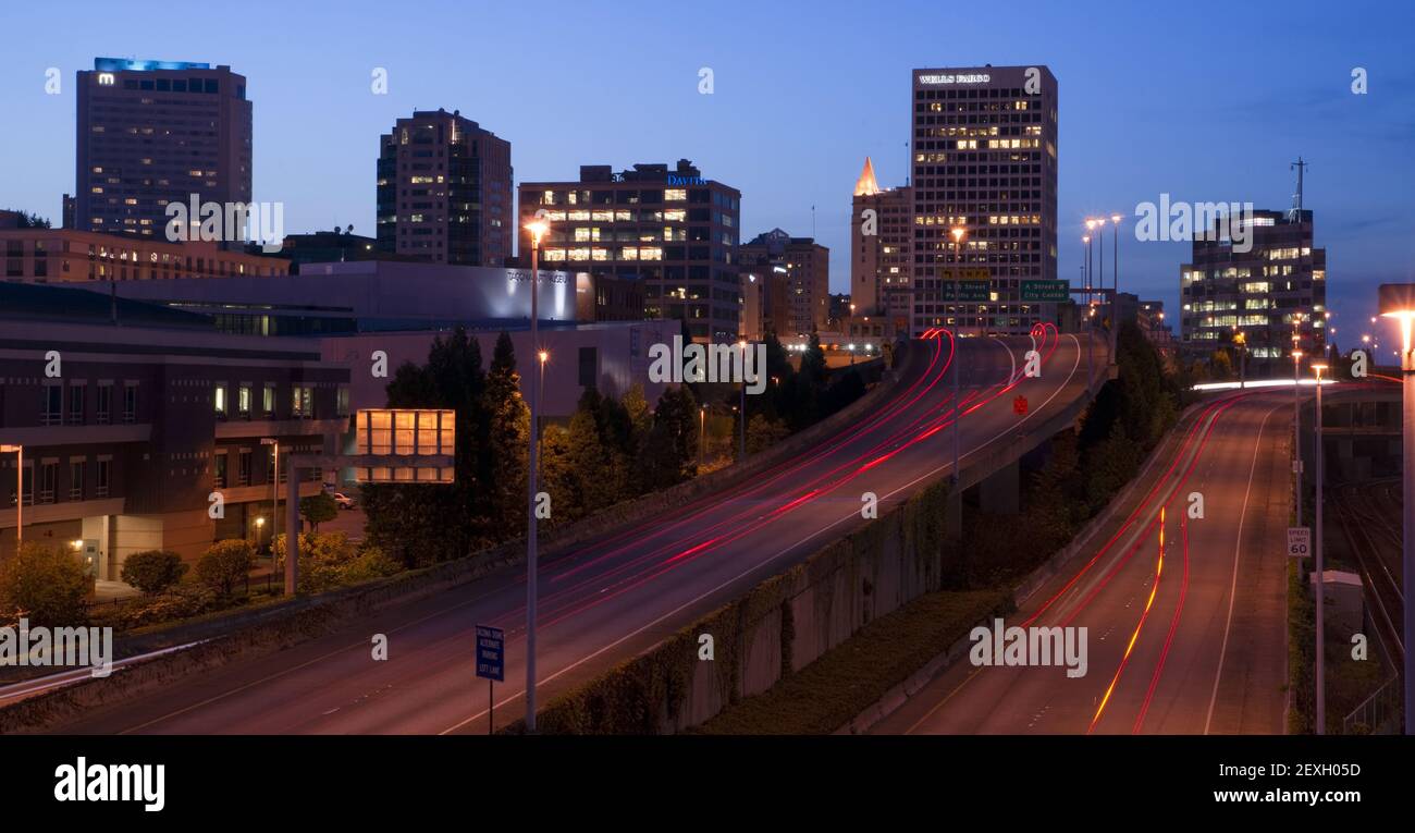 Interstate 705 City Center Tacoma Washington Skyline ay Dusk Stock ...