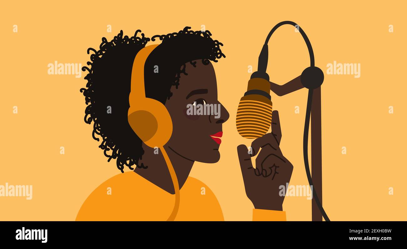 Young black woman speaking at the microphone Stock Vector Images - Alamy