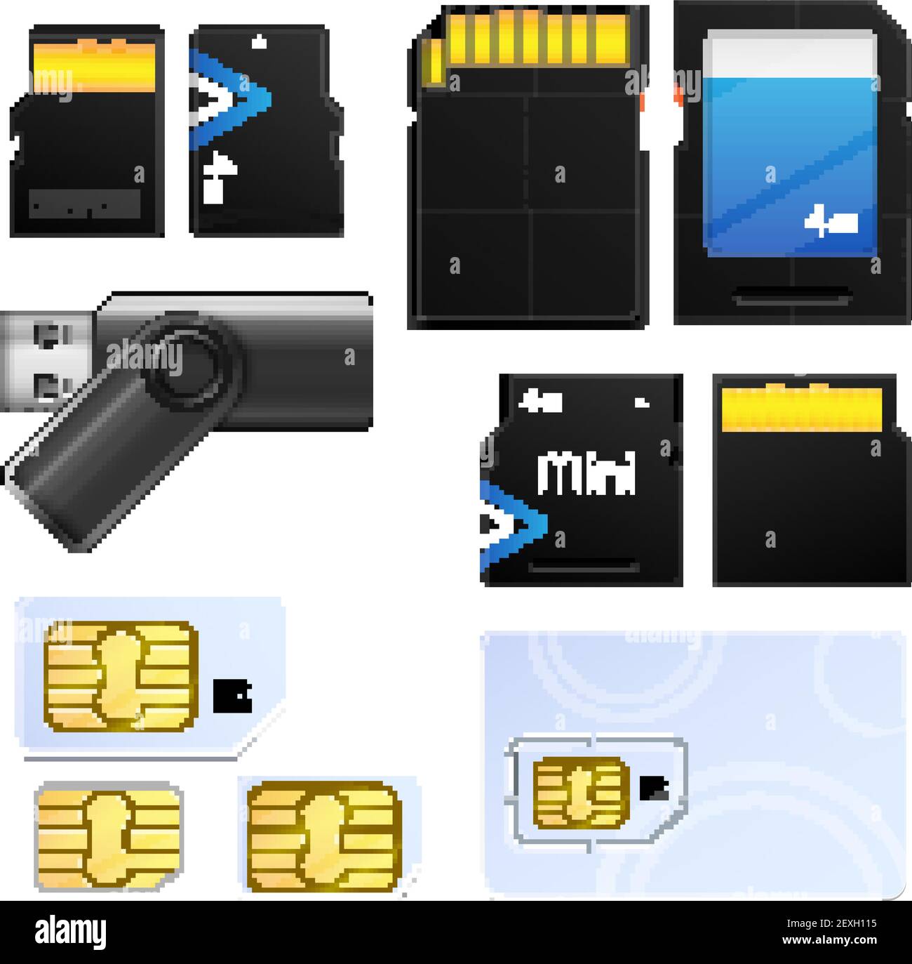 Isolated realistic memory card sim icon set with different types for ...