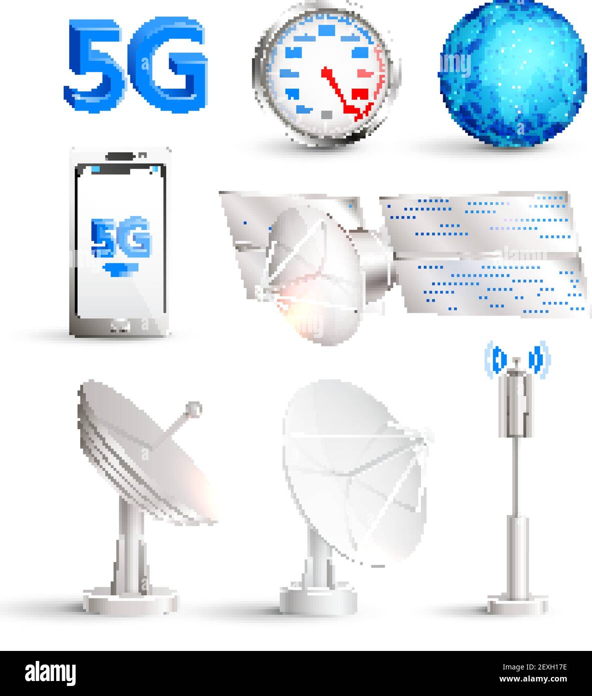 High speed mobile internet realistic set with satellites and smartphone ...