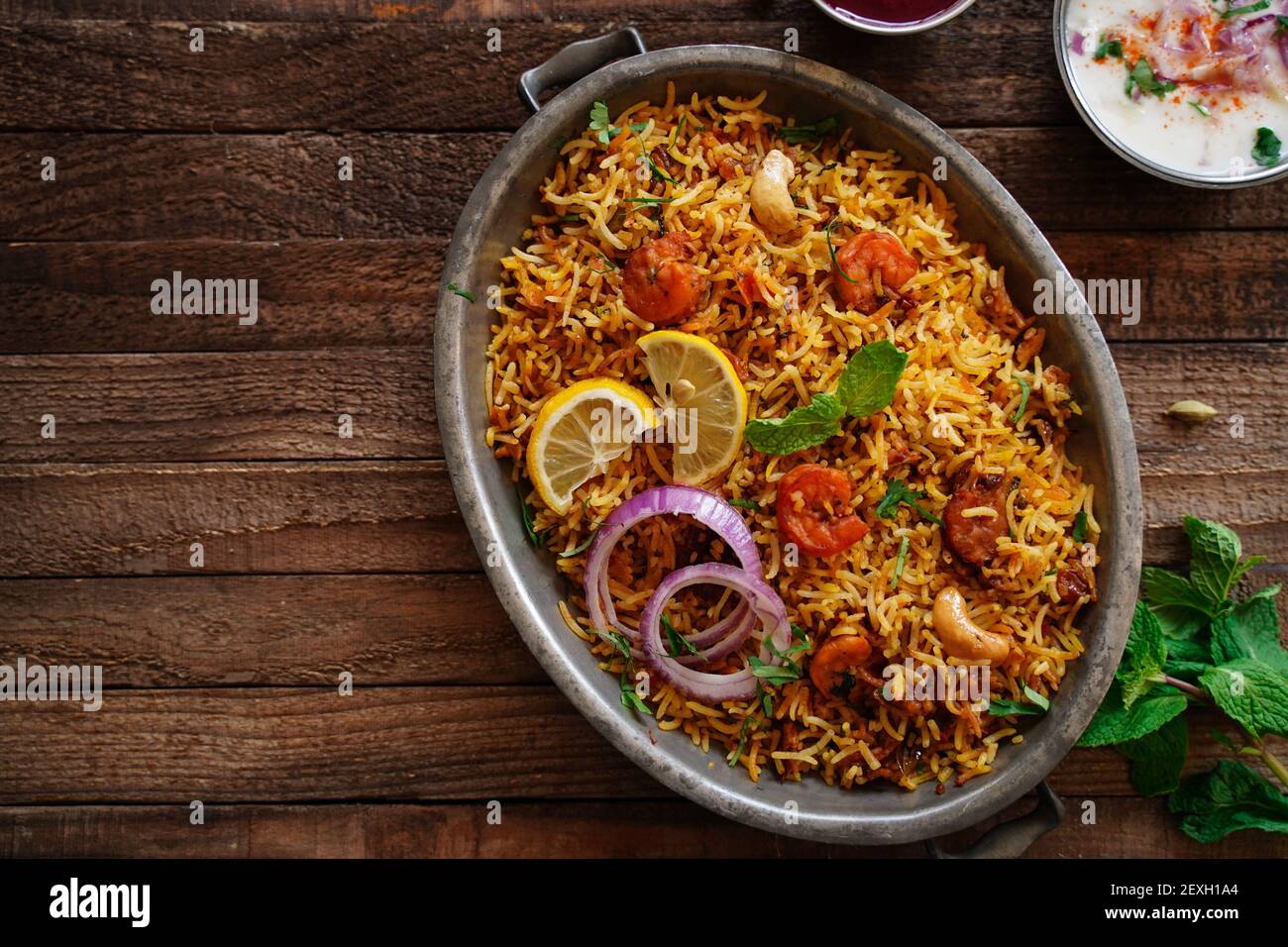 Homemade Prawn Shrimp biryani served with Yogurt Raita and beet pickle ...