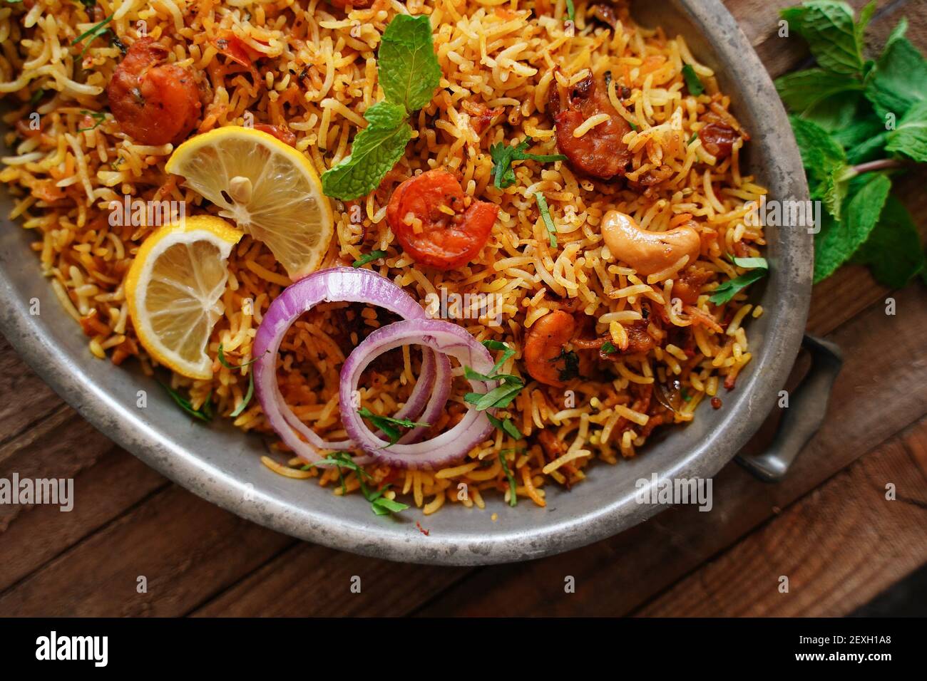 Homemade Prawn Shrimp biryani served with Yogurt Raita and beet pickle ...