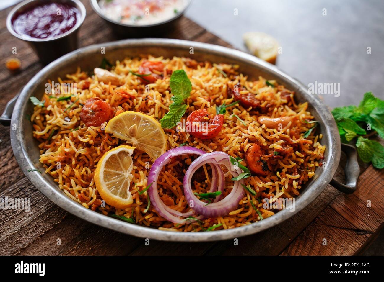 Homemade Prawn Shrimp biryani served with Yogurt Raita and beet pickle ...