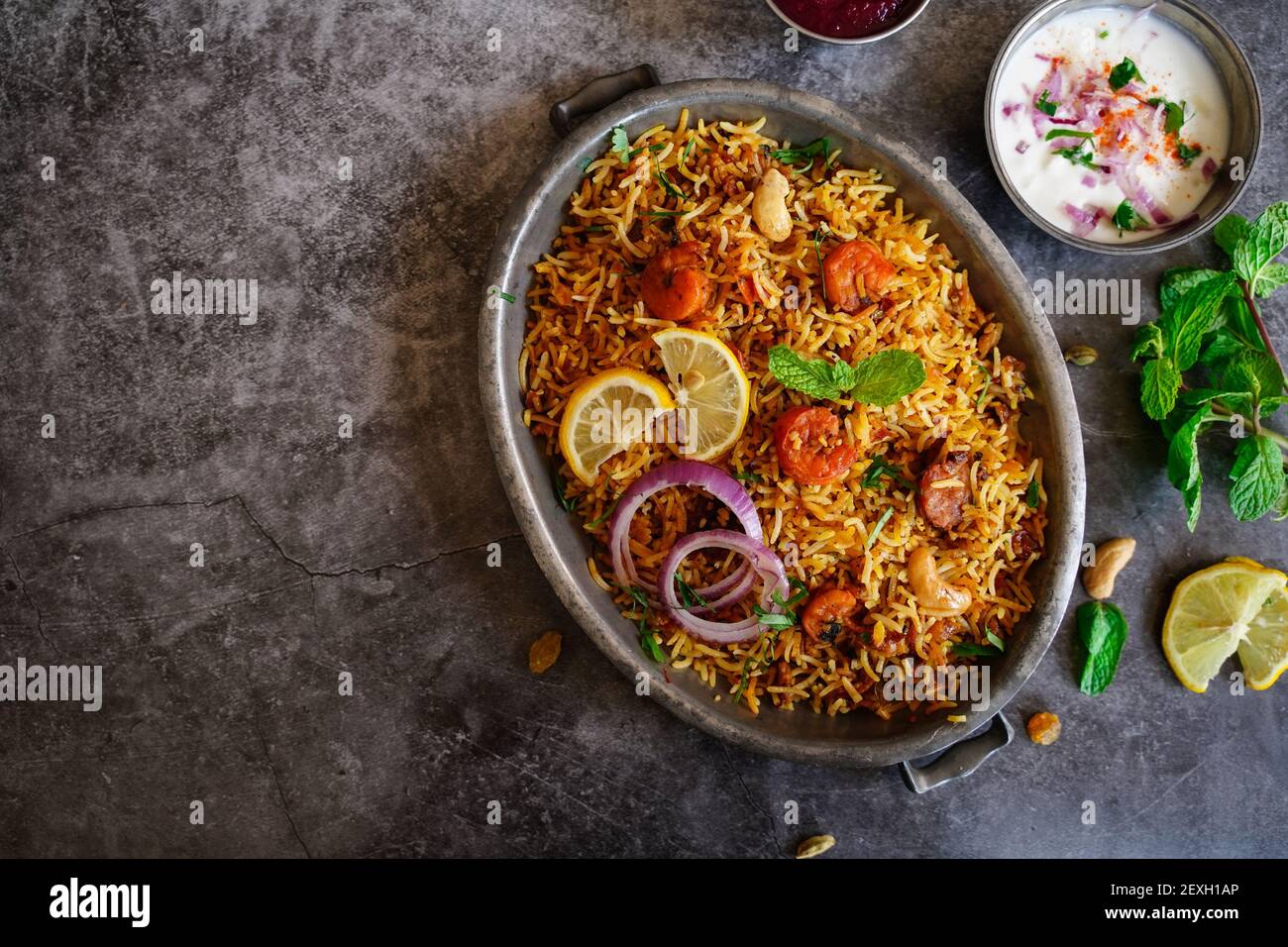 Homemade Prawn Shrimp biryani served with Yogurt Raita and beet pickle ...