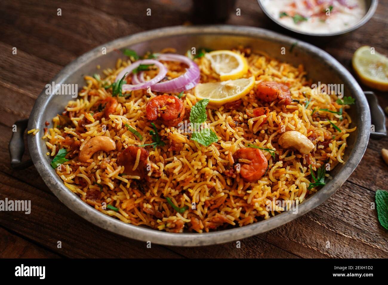 Homemade Prawn Shrimp biryani served with Yogurt Raita and beet pickle ...