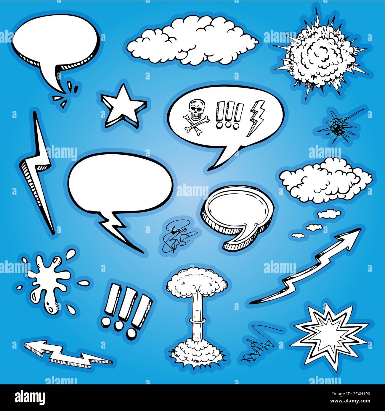 Vector hand drawn cartoon and bubbles collection Stock Photo - Alamy