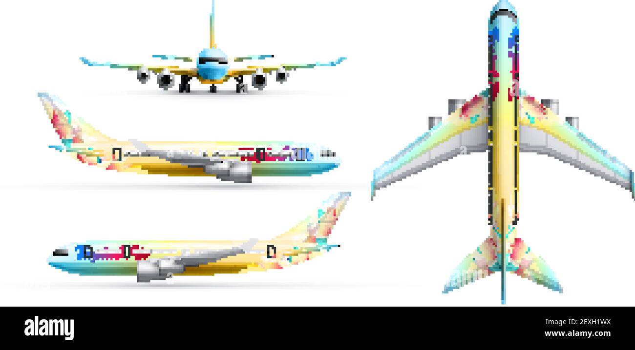 Colorful airliners realistic identity set of passenger airplane in ...