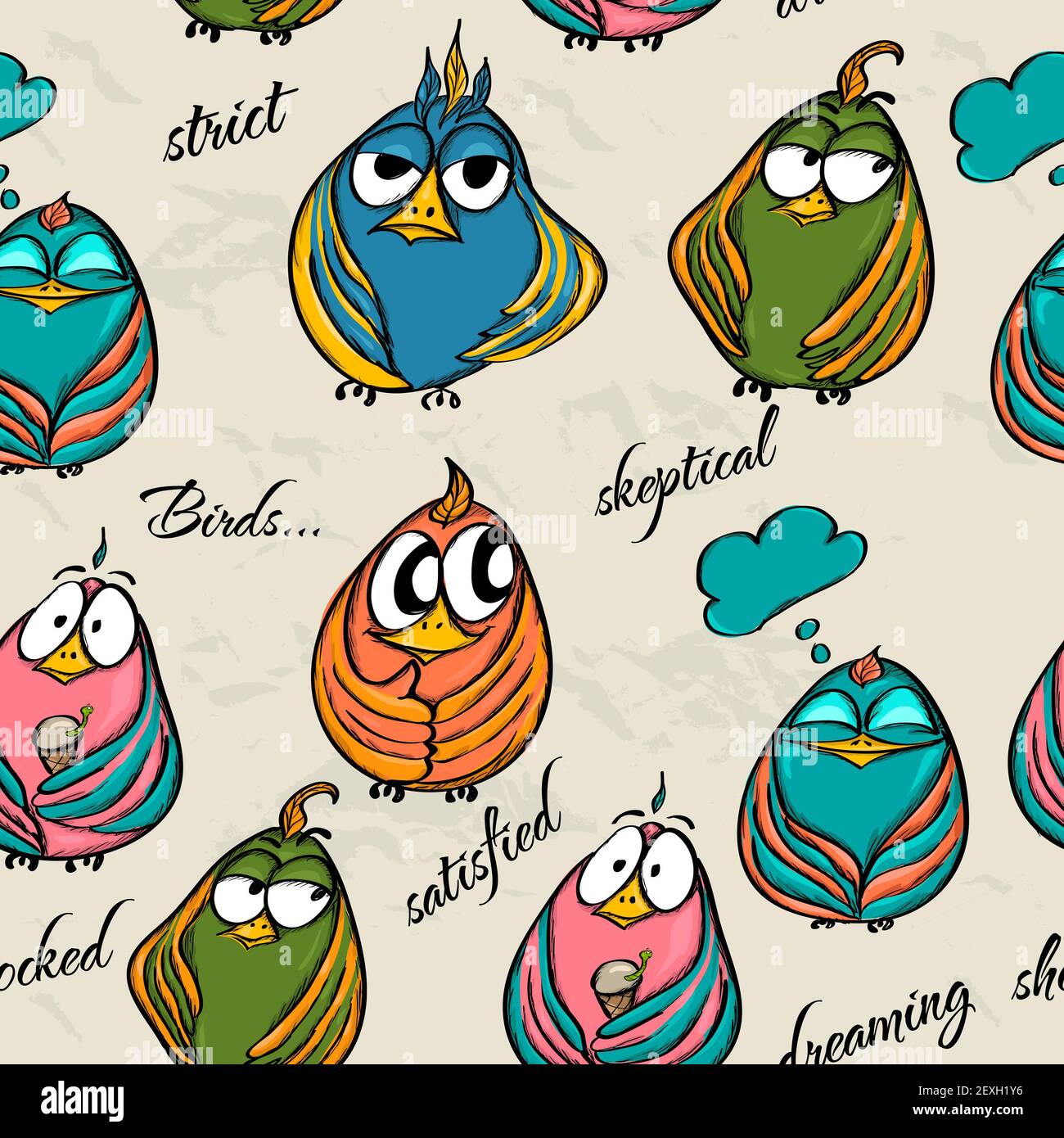 Seamless texture with funny birds Stock Photo - Alamy