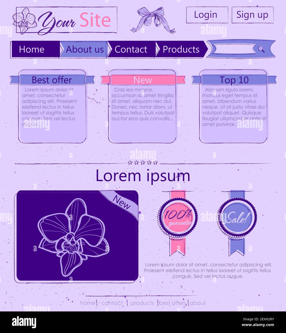 Website template with lilac vintage elements Stock Photo - Alamy