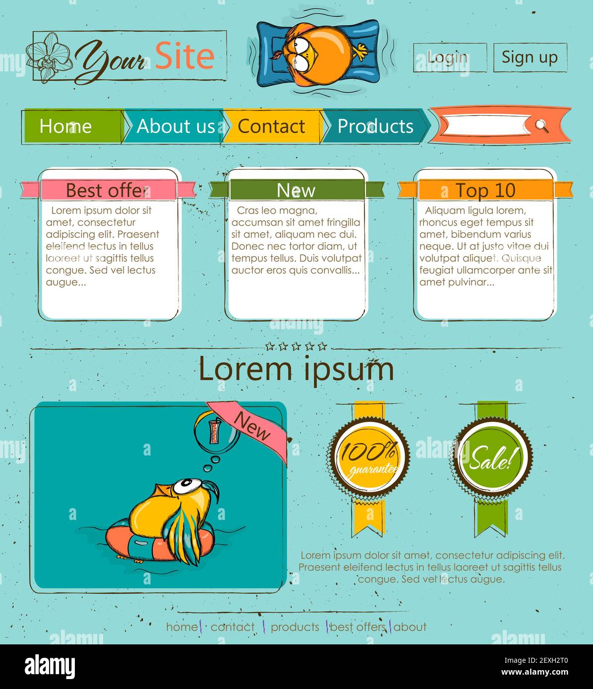 Website template with cartoon birds Stock Photo - Alamy