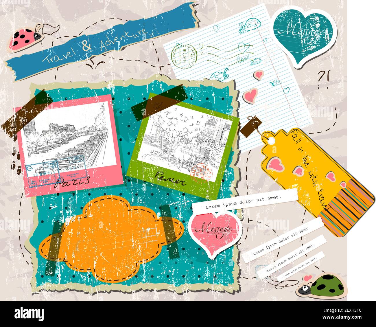 Scrapbooking set with stamps and photo frames Stock Photo - Alamy