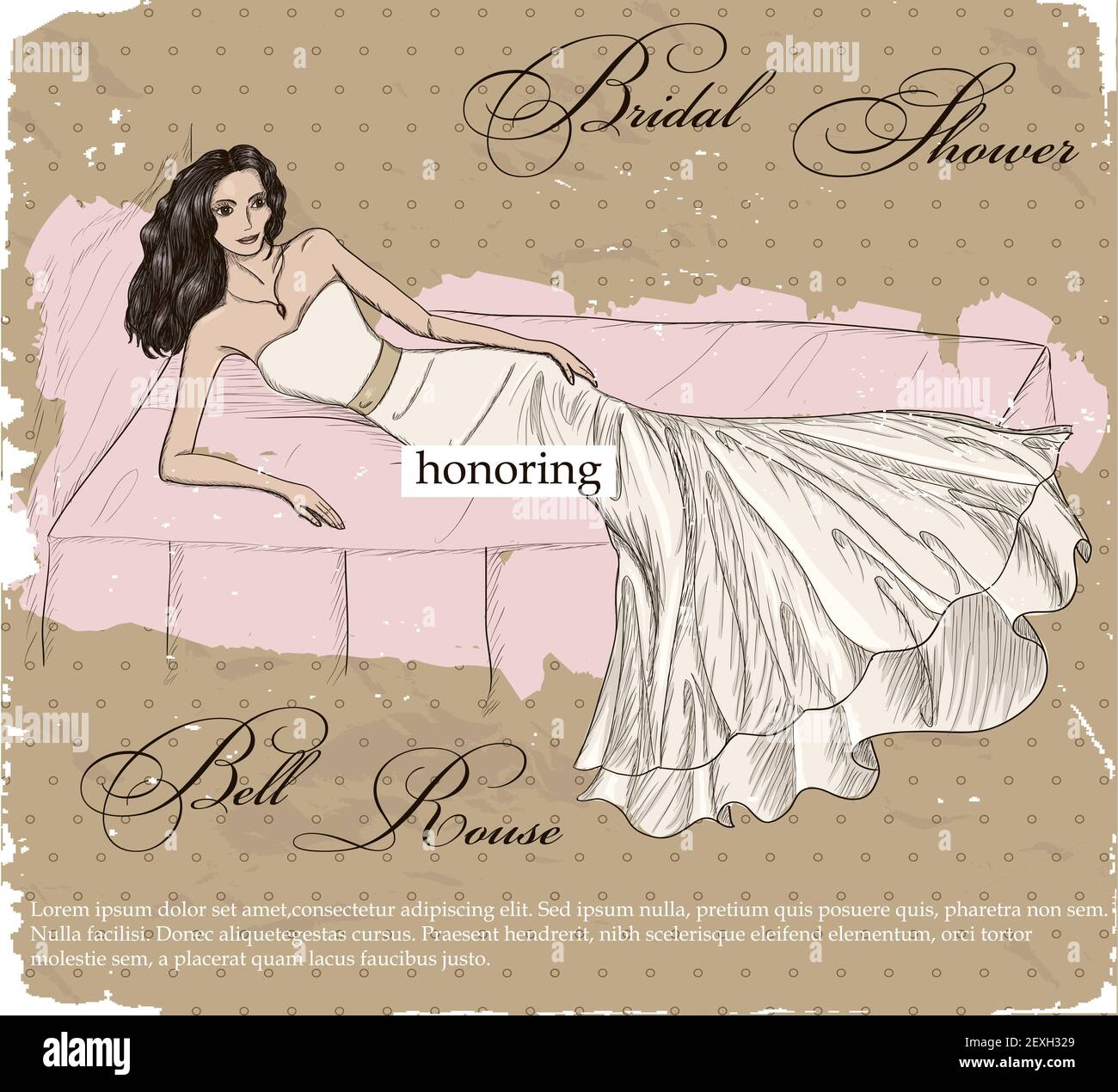 Vintage poster with beautiful wedding dress Stock Photo - Alamy