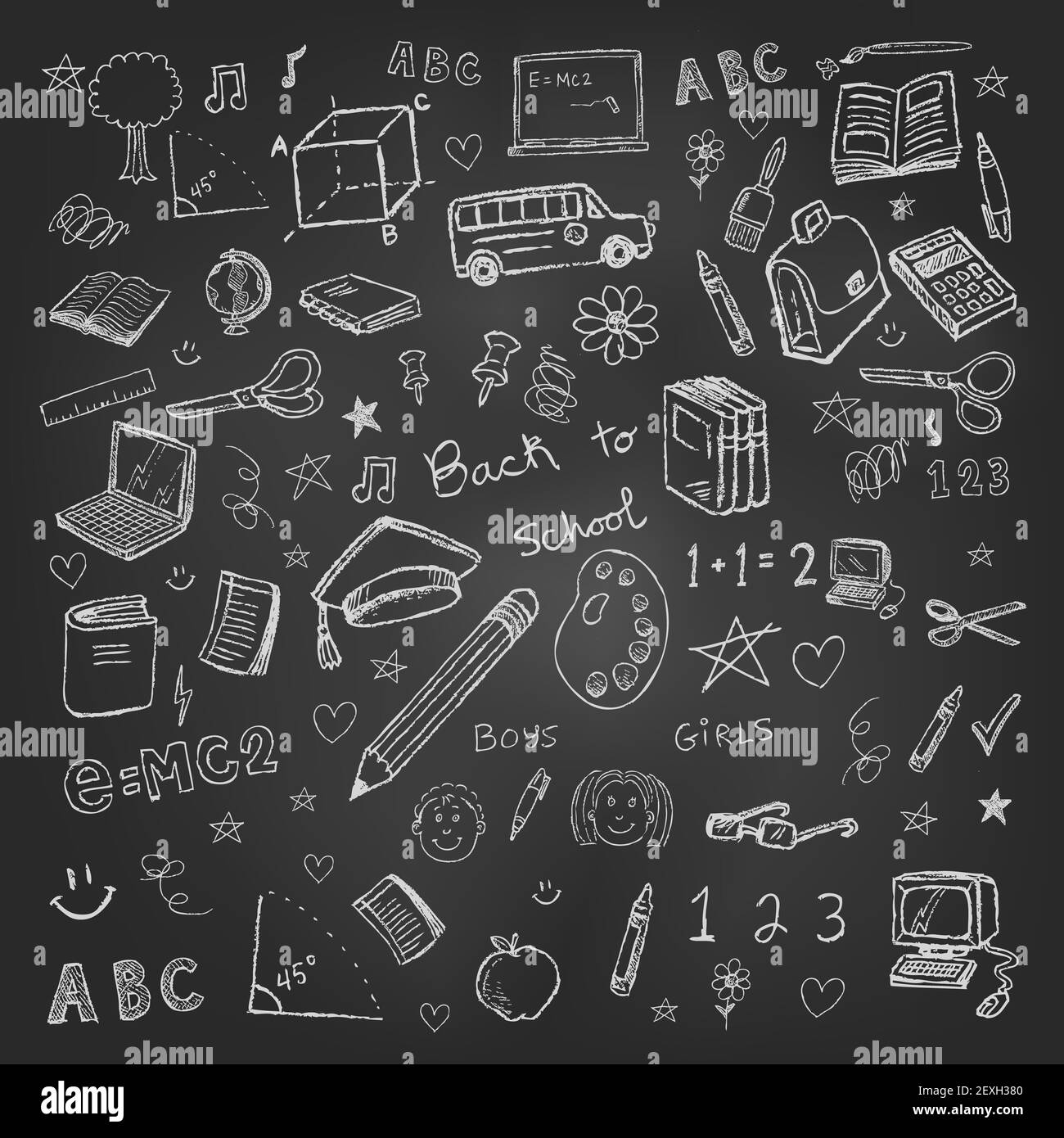 Back to school doodles in chalkboard background Stock Photo - Alamy