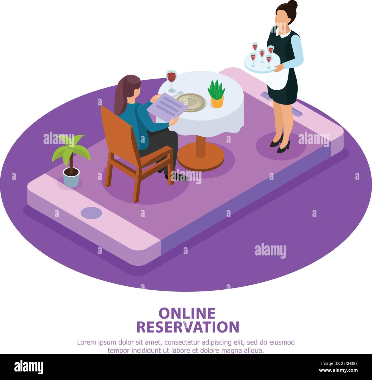 Online reservation isometric composition waiter during customer service ...