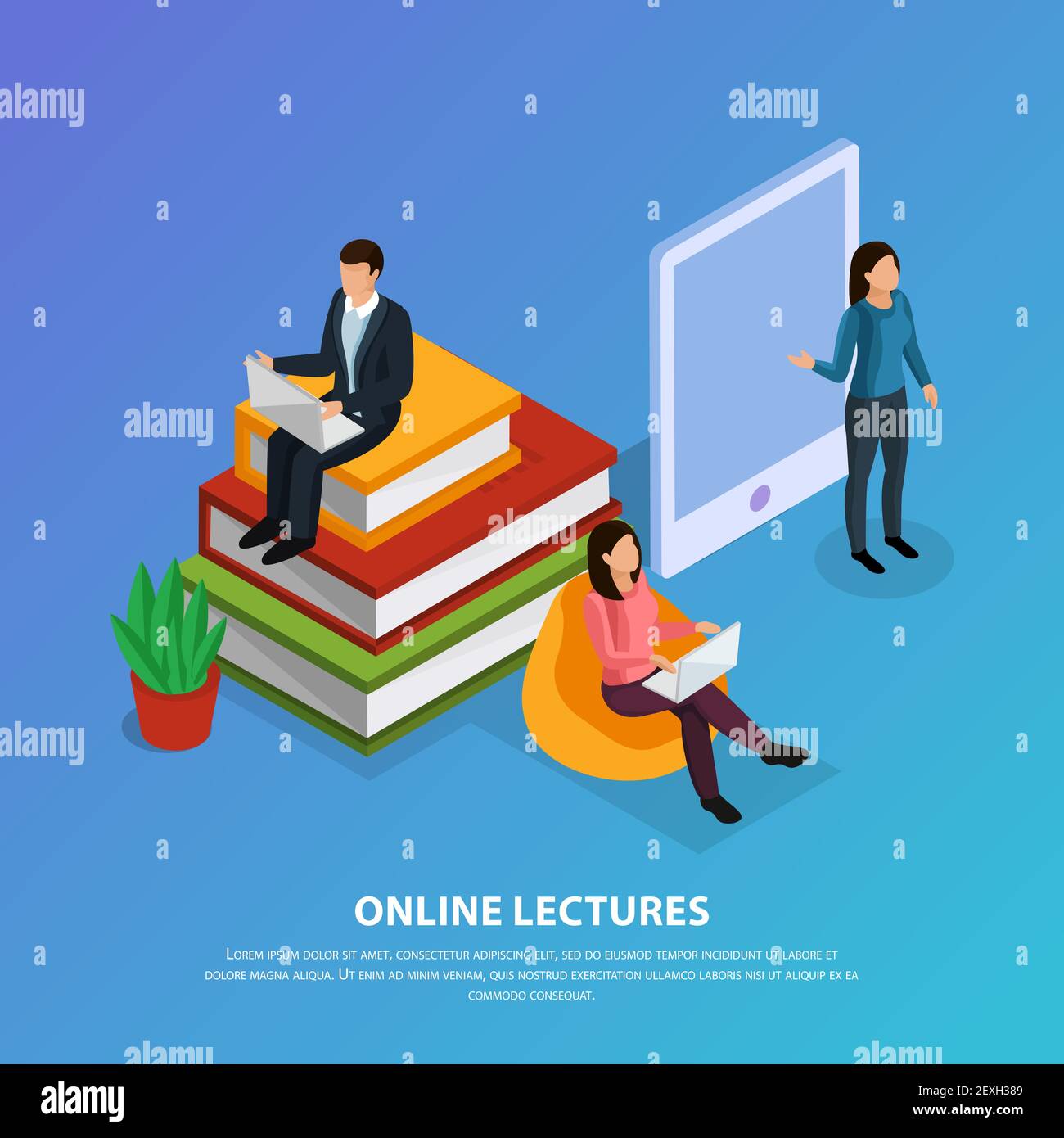 Online education isometric composition with teacher and students during ...