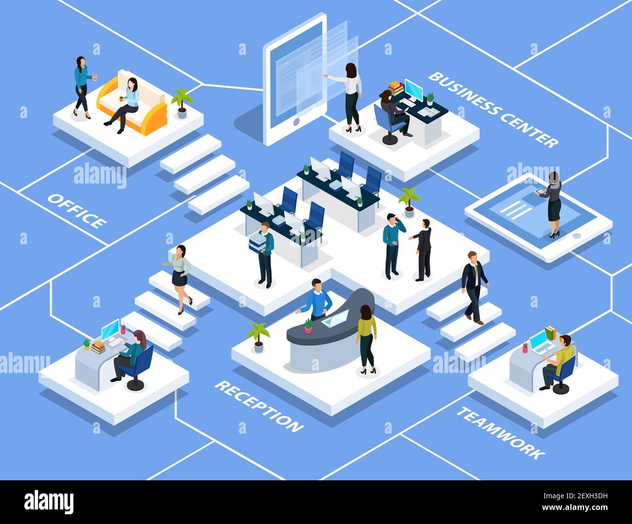 People in office during professional activity isometric multi storey ...