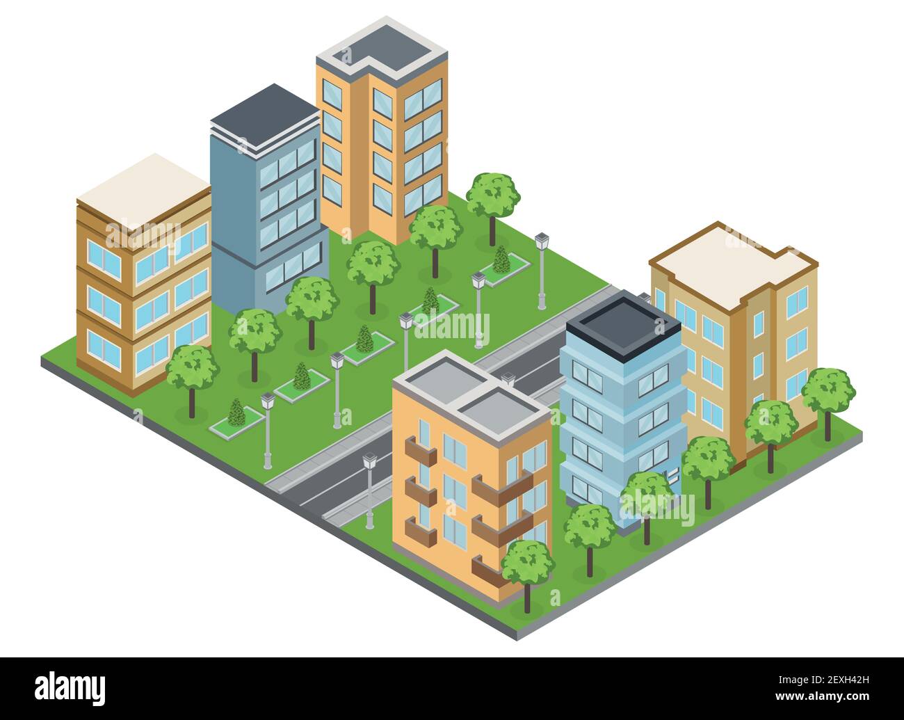 Suburb buildings and neighborhood with town houses and apartments ...