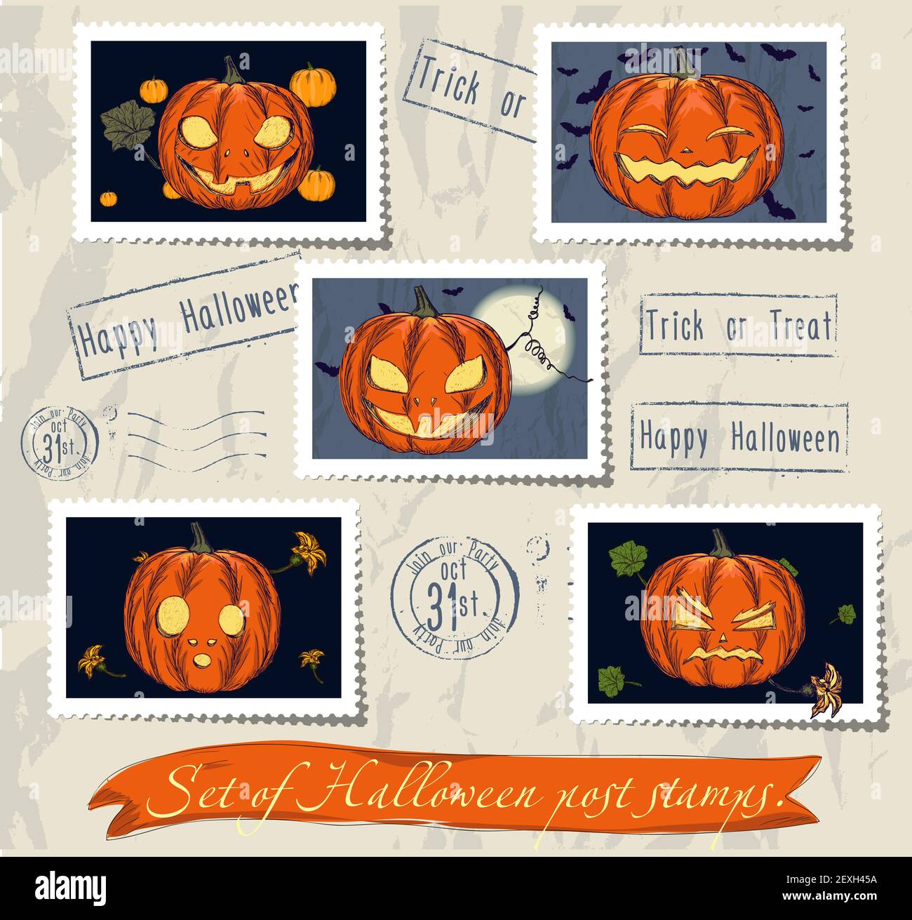 Vintage halloween post stamps set Stock Photo - Alamy