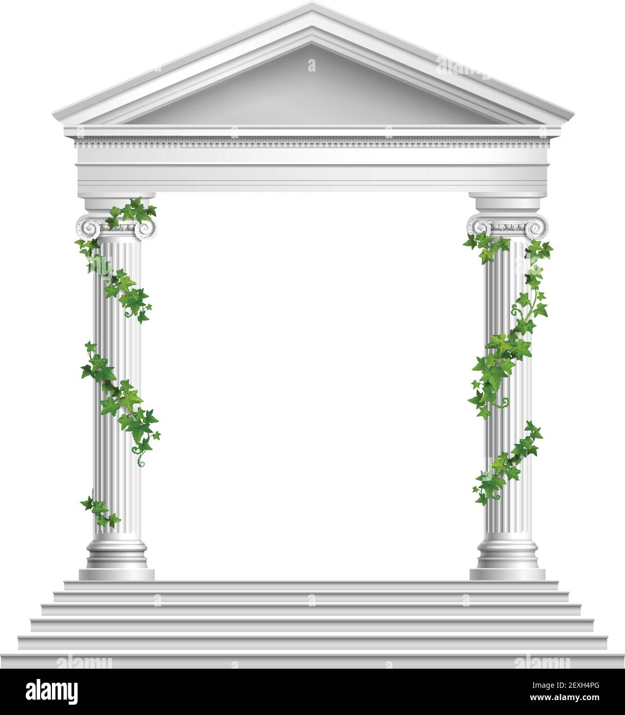 Realistic columns decorated green leaves with roof and base with stairs ...