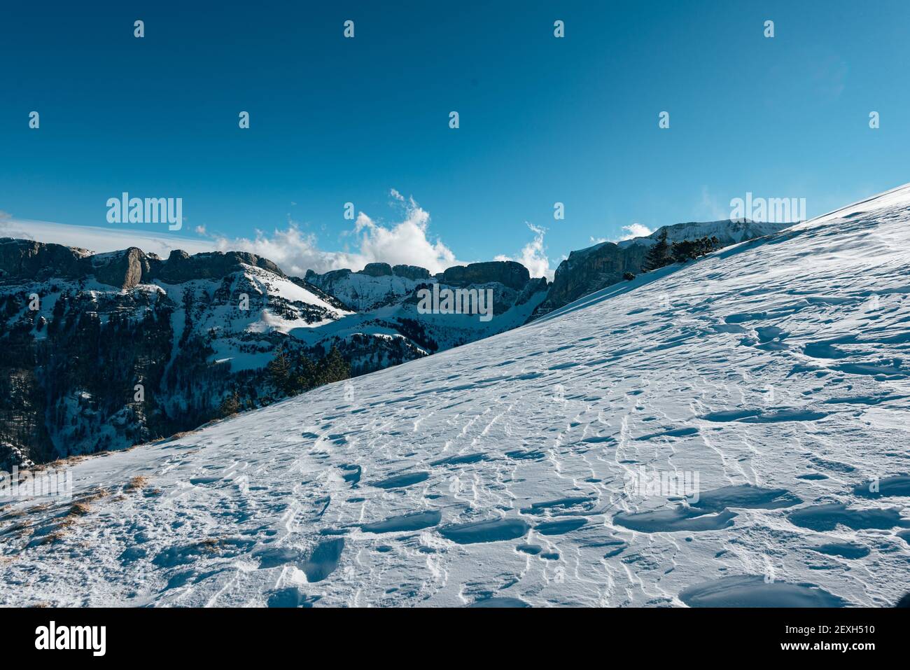 beautiful sunny snowy mountain landscape on Ebenalp in Appenzell Stock ...