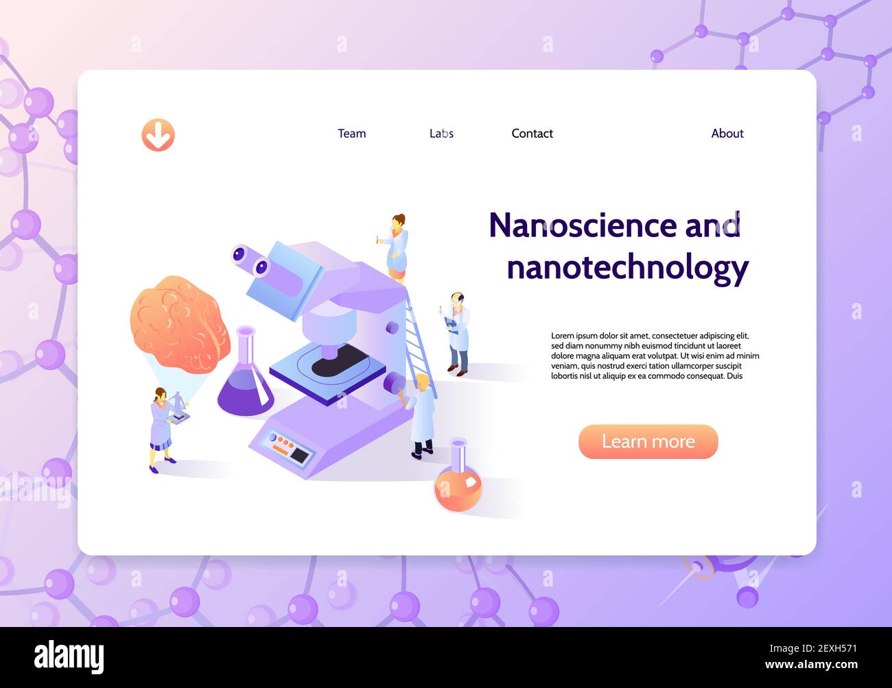 Horizontal isometric nanotechnology concept banner with nanoscience and ...