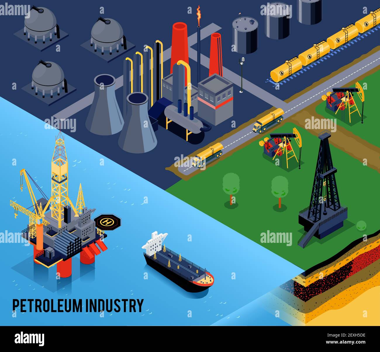 Isometric oil industry composition with petroleum industry headline and ...