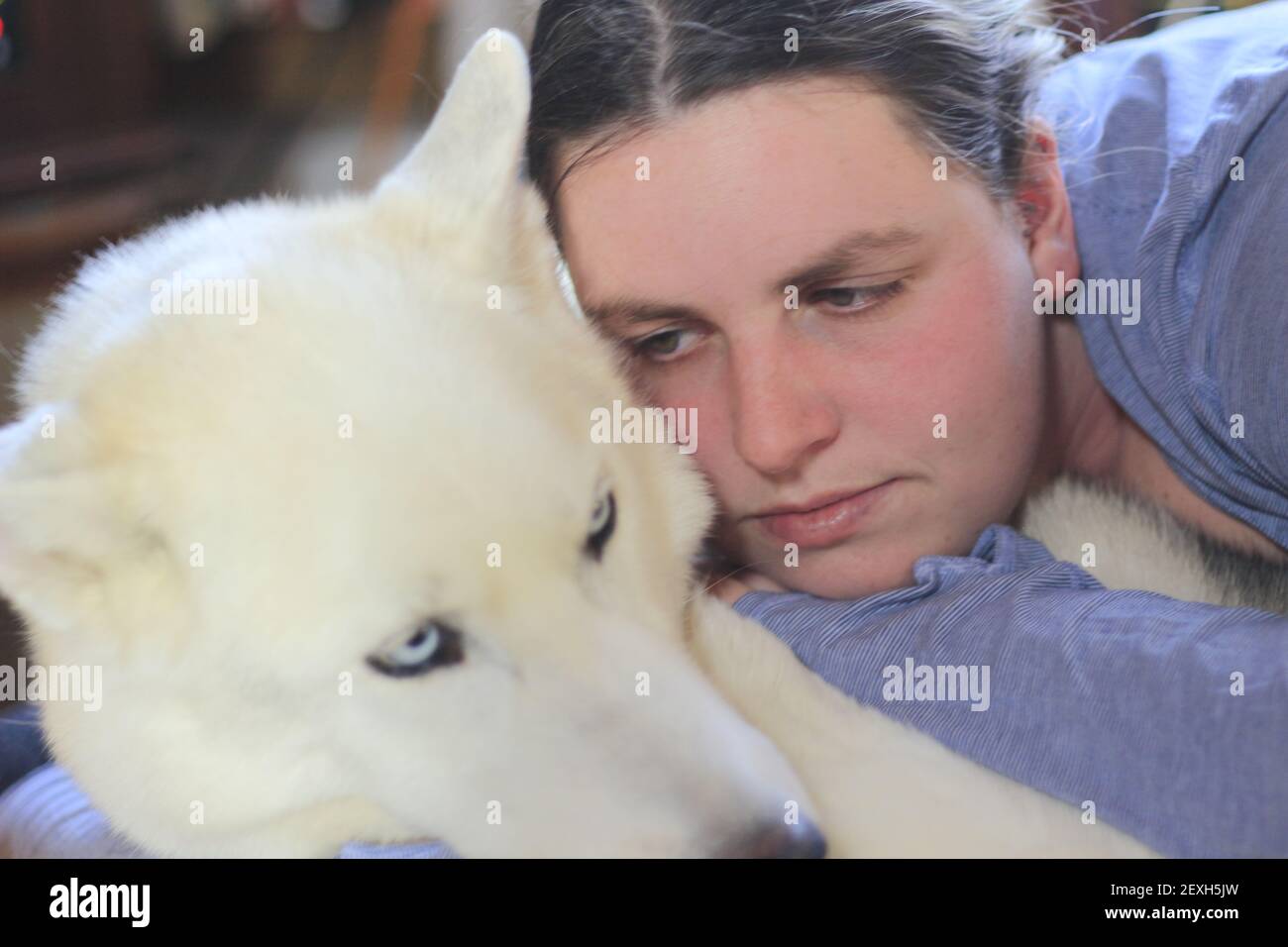 women cuddling with dog lifestyle Stock Photo - Alamy