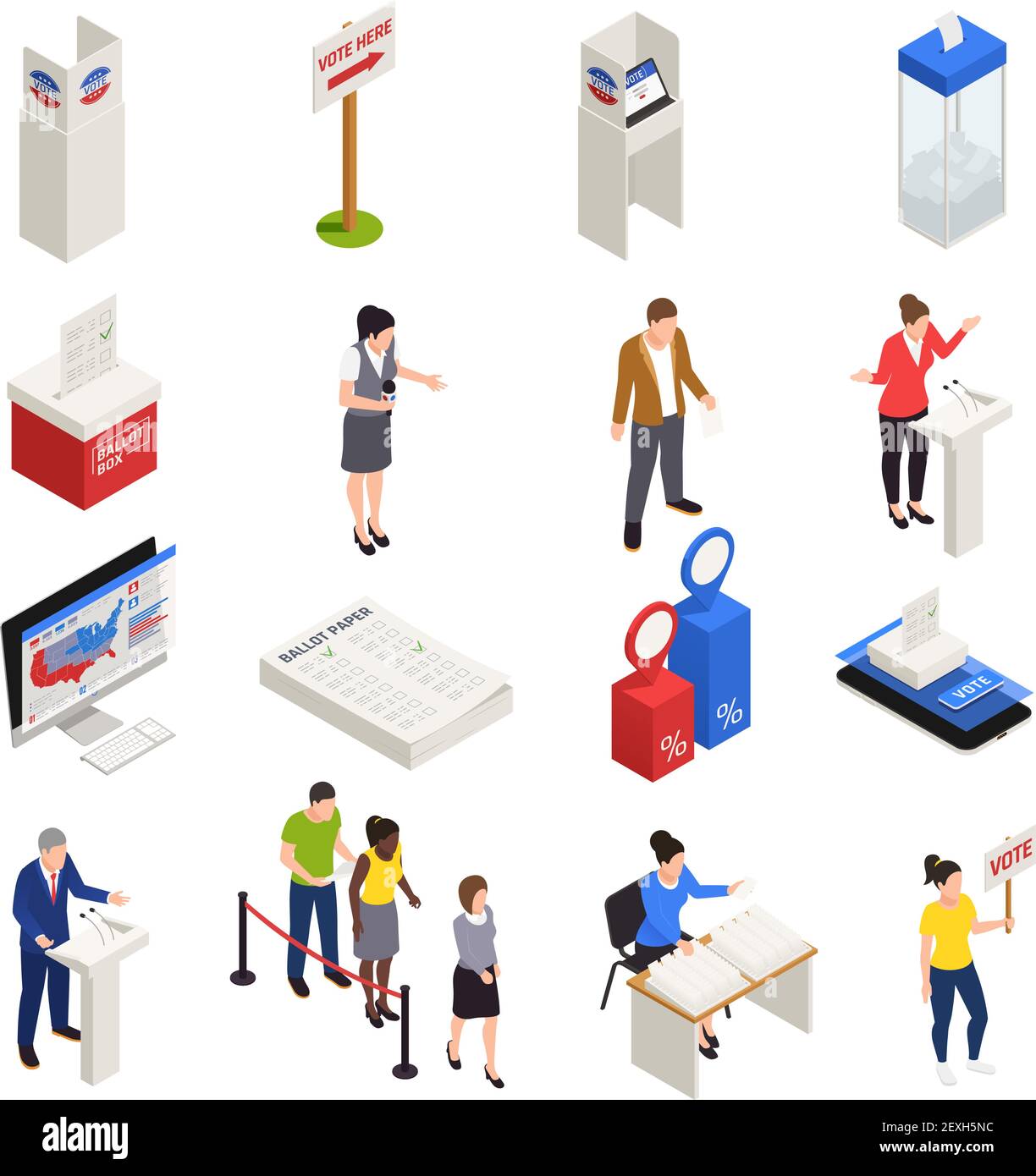 Elections and voting icons set isometric isolated vector illustration ...