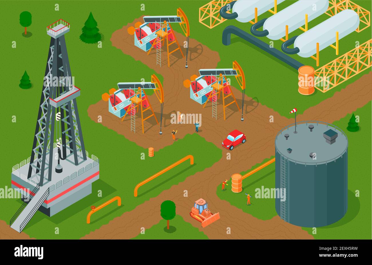 Isometric oil industry horizontal composition with petroleum production ...