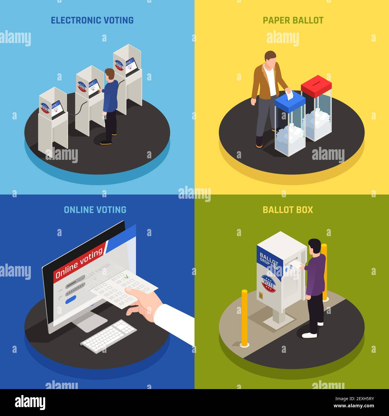 Elections and voting concept icons set with online voting symbols isometric isolated vector ...