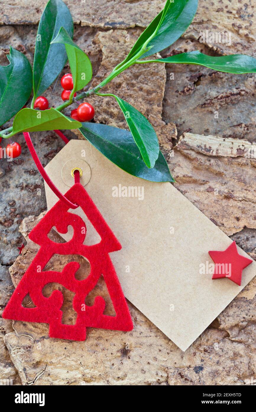 Rustic background with holly branches Stock Photo - Alamy