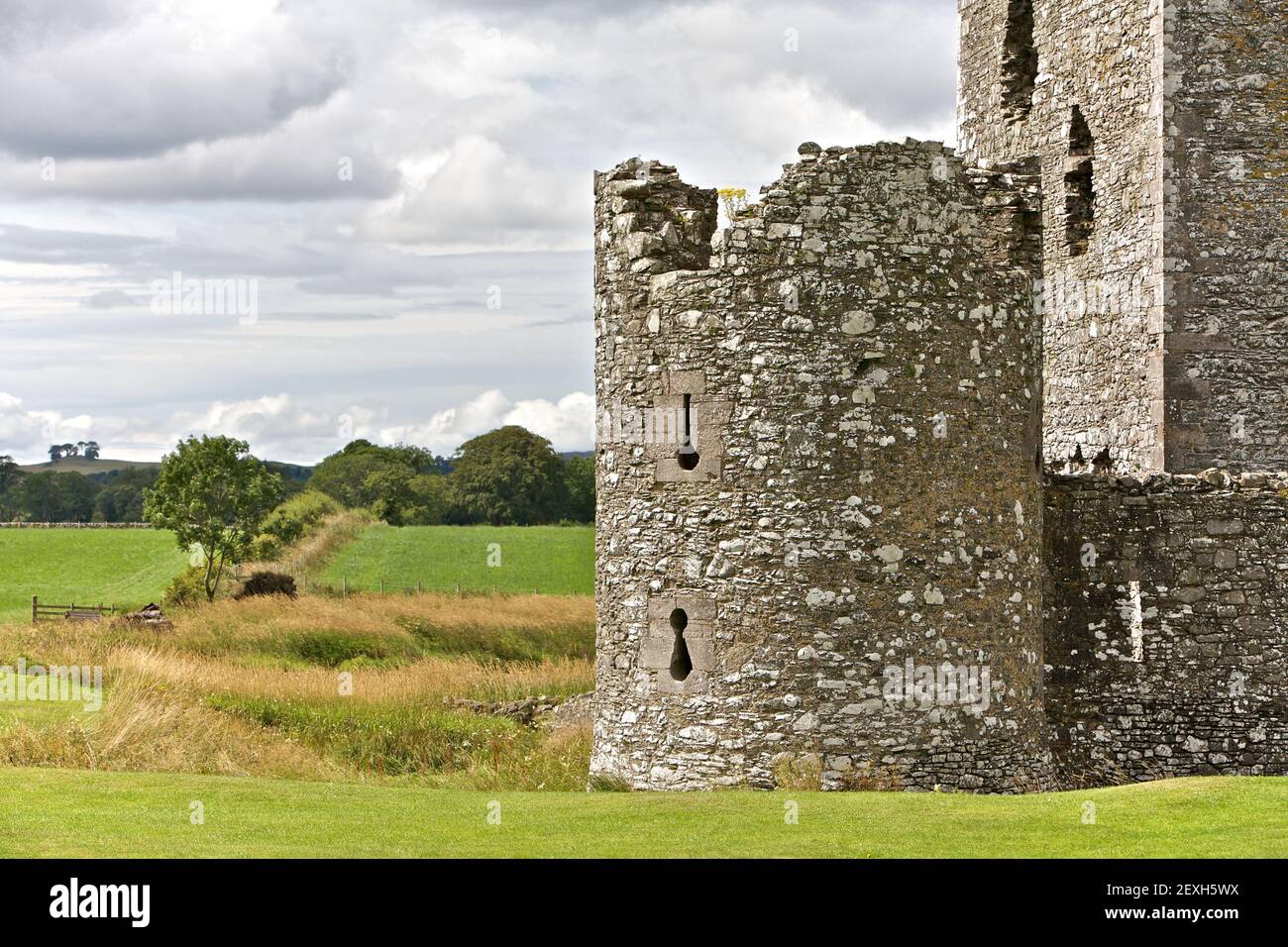 Castle Ruins Standing in Green Grasslands Stock Photo - Alamy