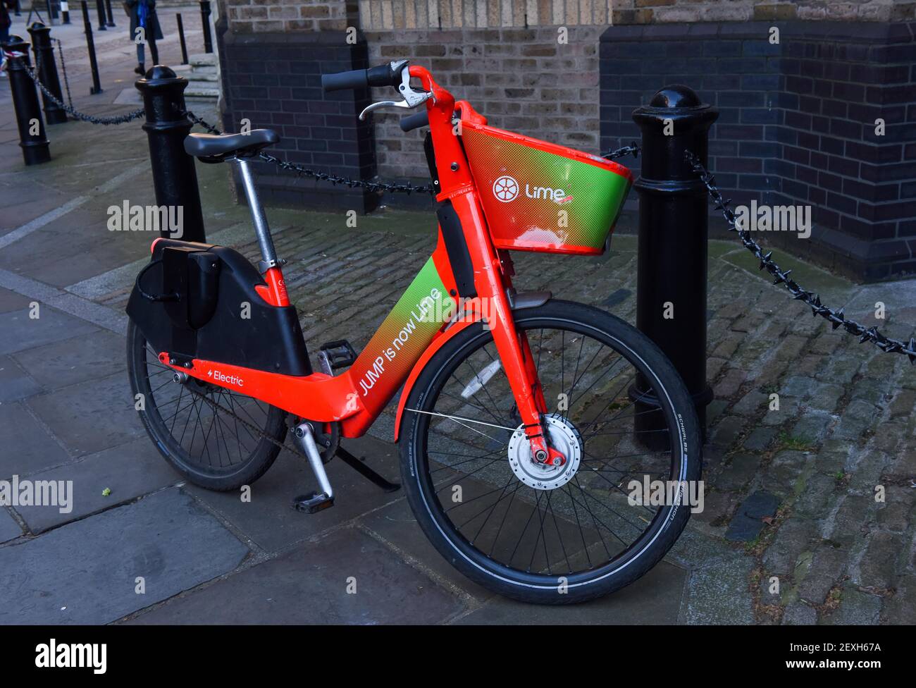 Lime electric bike seen in central London.Lime Bike is an American transportation company based ...