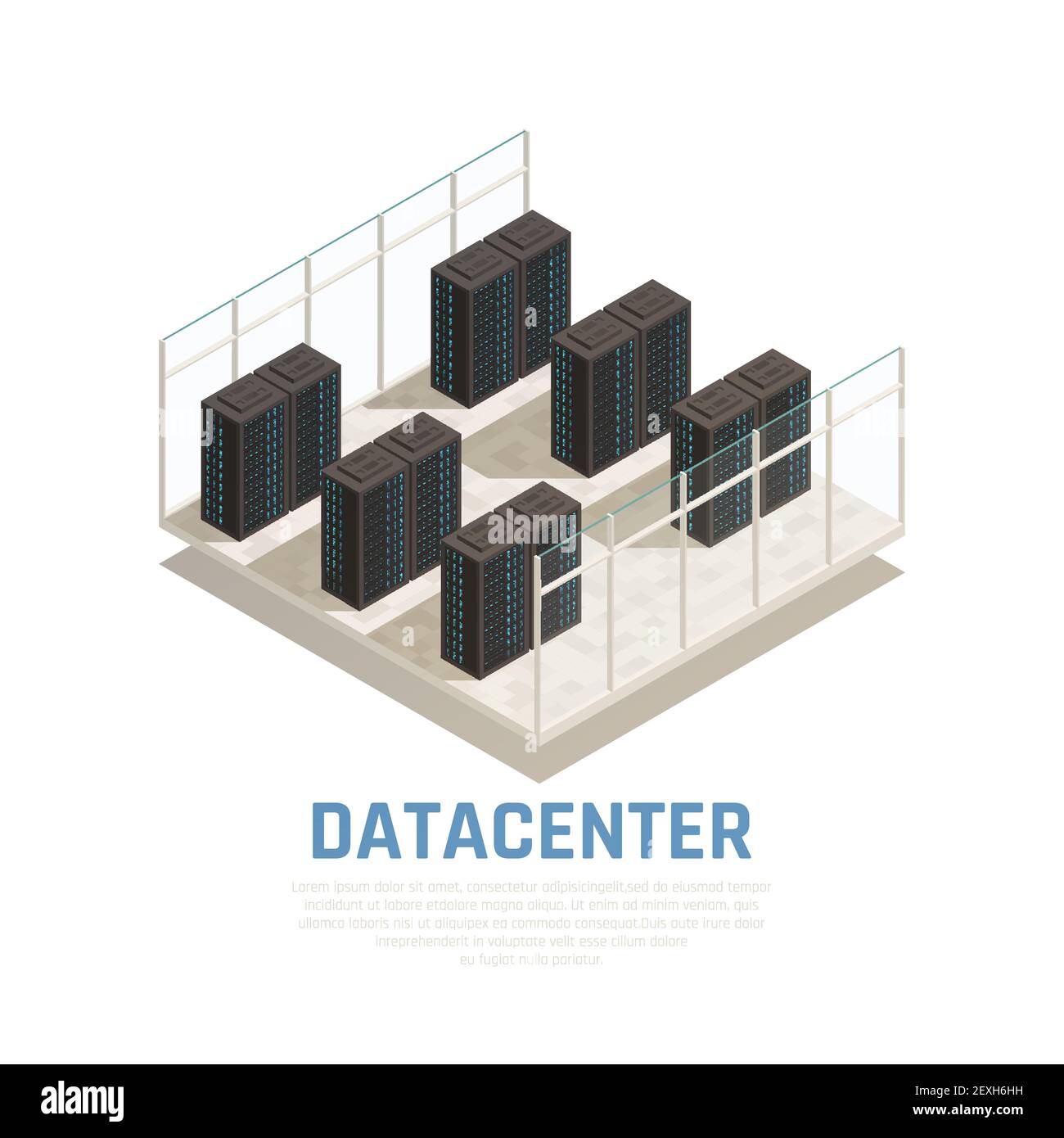 Datacenter concept with server database and computing symbols isometric ...