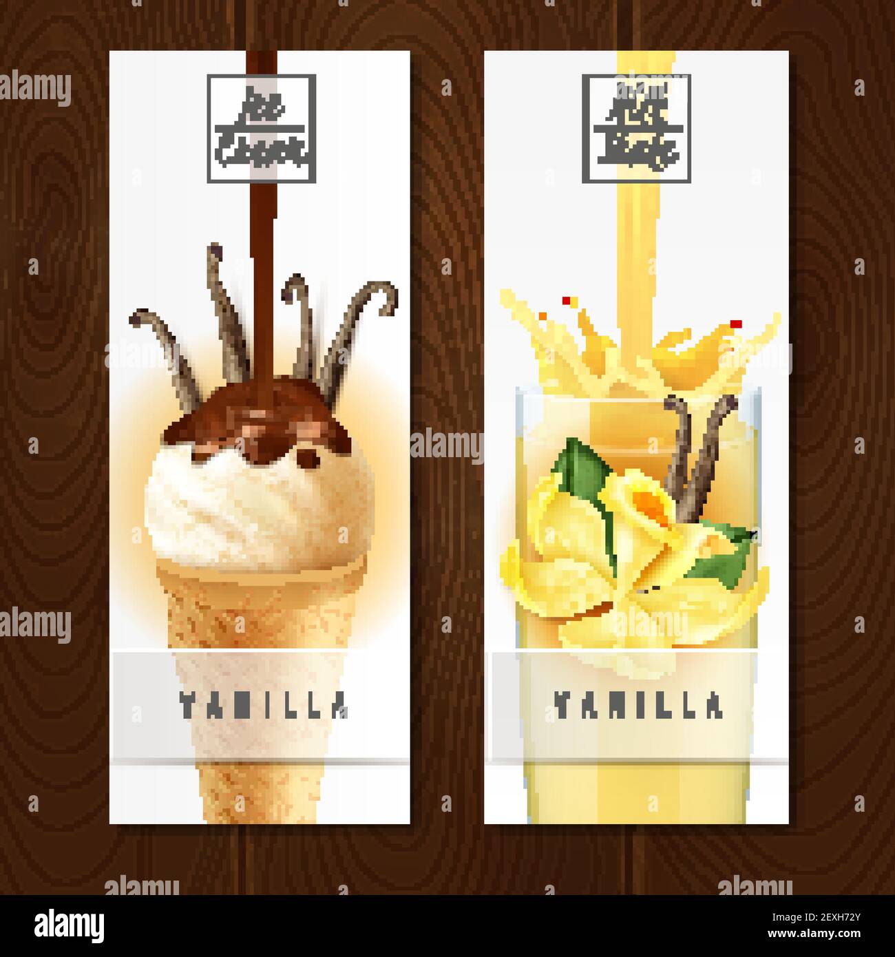 Vanilla flavored desserts 2 appetizing vertical realistic banners with ...