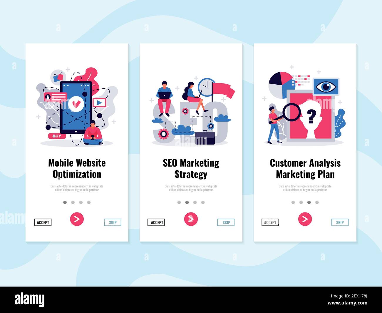 Digital marketing vertical banners set with customer analysis symbols ...