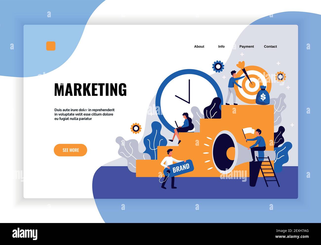 Digital marketing page design with brand development symbols flat ...